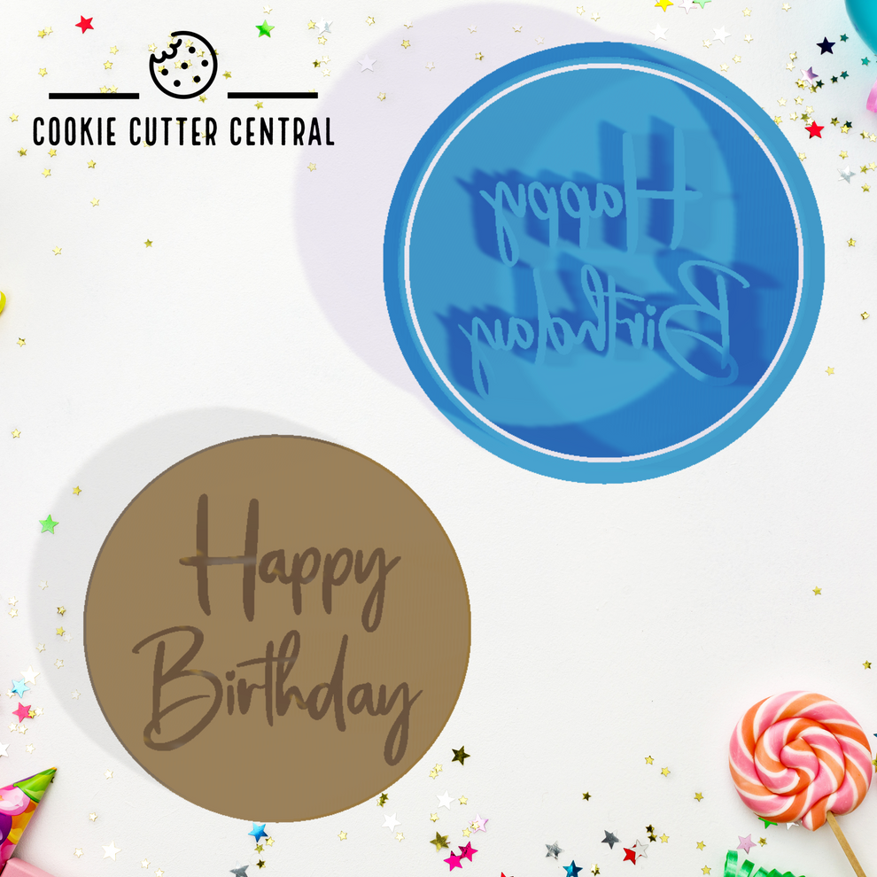 Happy Birthday Cookie Cutter and Embosser - 7.5cm Round – Cookie Cutter ...