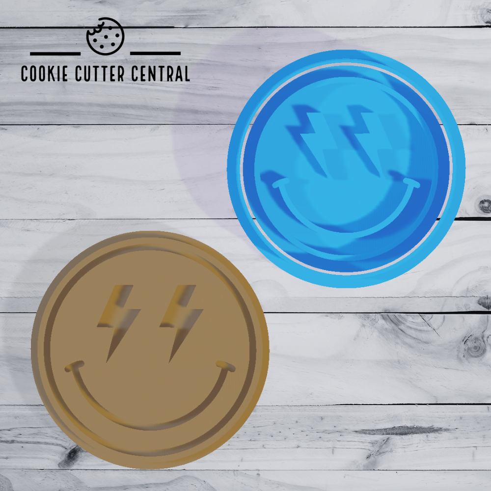 Lightning Bolt Eyes Emoji Cookie Cutter and Embosser - 6.5cm Round ...