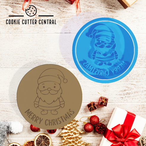 Merry Christmas with Santa Cookie Cutter and Embosser 7.5cm Round ...