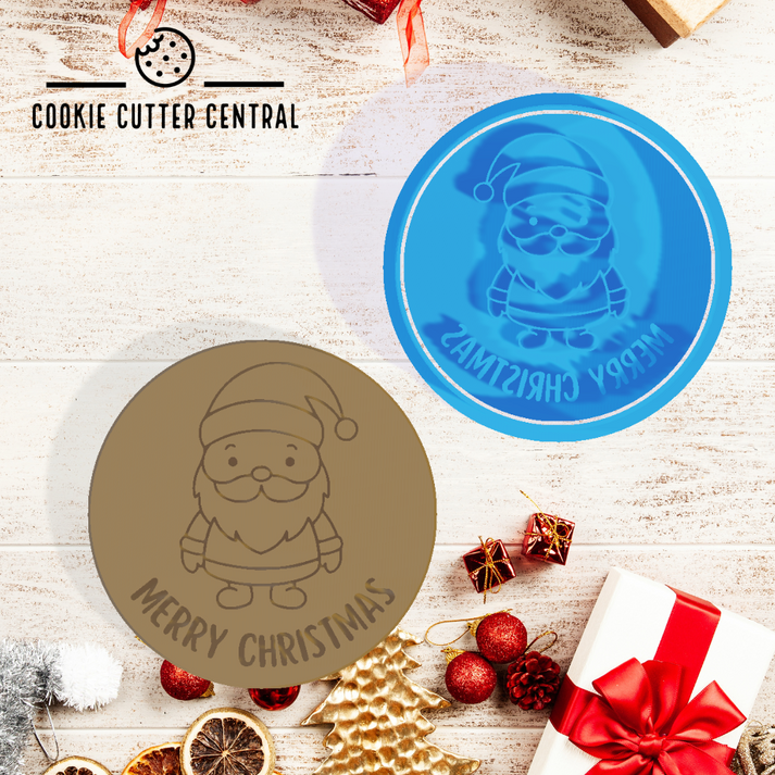Merry Christmas with Santa Cookie Cutter and Embosser 7.5cm Round ...